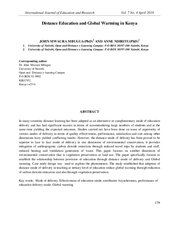 (PDF) Distance Education and Global Warming in Kenya