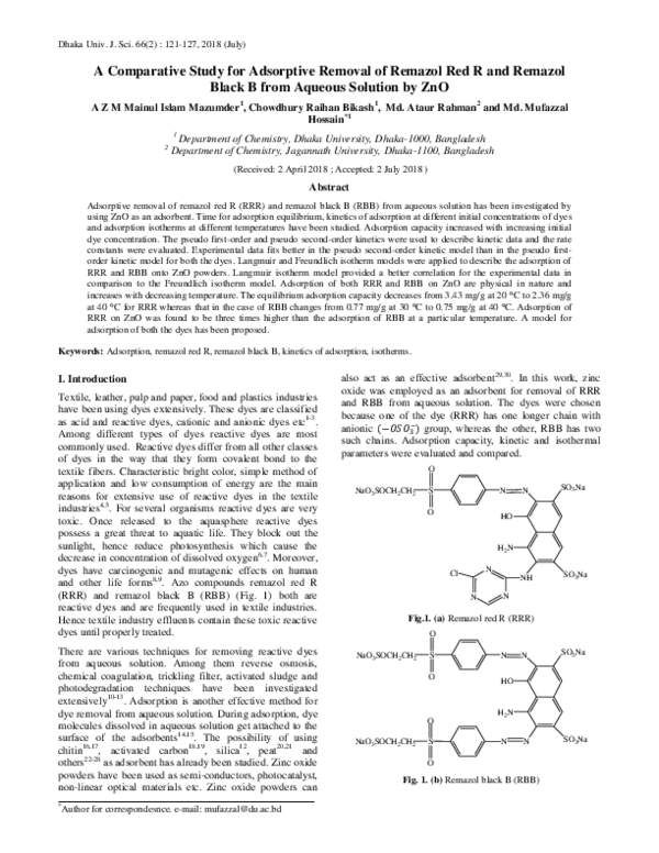 (PDF) A Comparative Study for Adsorptive Removal of Remazol Red R and ...