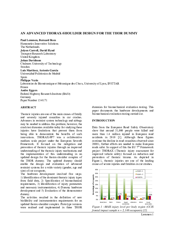 (PDF) An advanced thorax-shoulder design for the THOR dummy