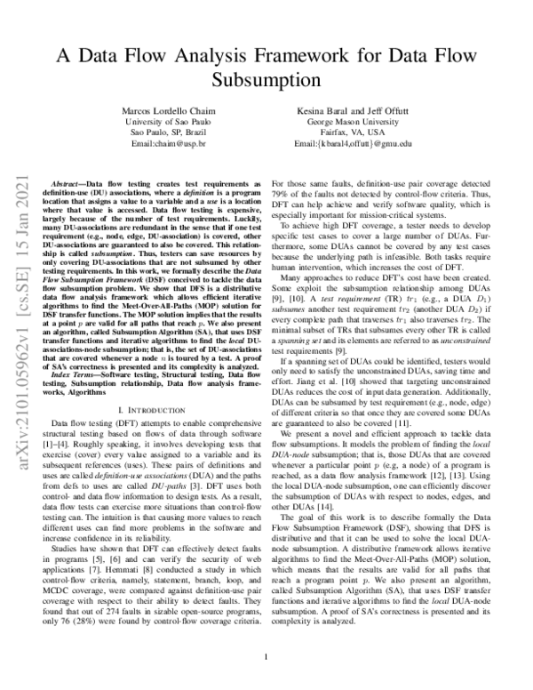 (PDF) A Data Flow Analysis Framework for Data Flow Subsumption