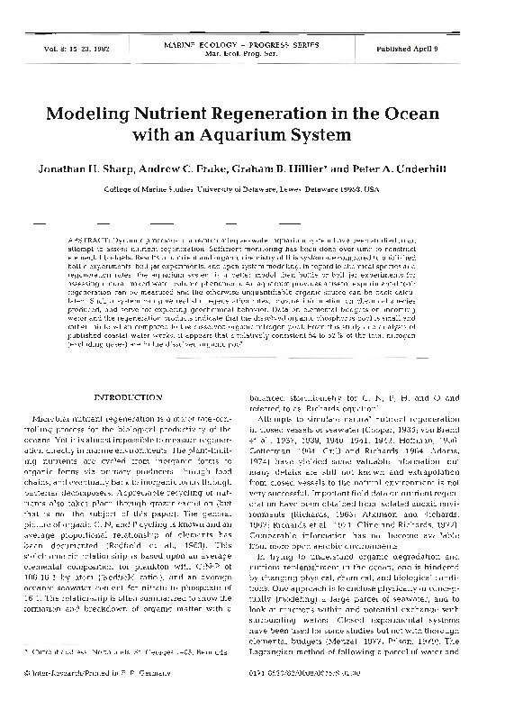 (PDF) Modeling Nutrient Regeneration in the Ocean with an Aquarium System