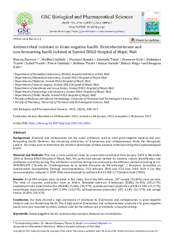 (PDF) Antimicrobial resistant in Gram-negative bacilli: Enterobacteriaceae and non-fermenting ...