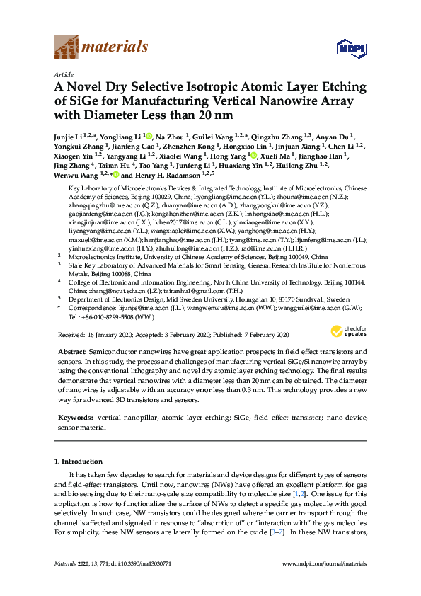 (PDF) A Novel Dry Selective Isotropic Atomic Layer Etching of SiGe for Manufacturing Vertical ...