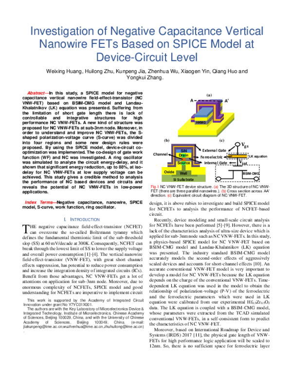 Pdf The Investigation Of Negative Capacitance Vertical Nanowire Fets Based On Spice Model At