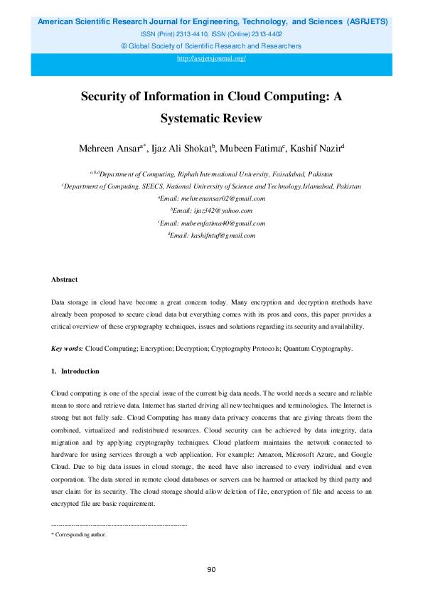 (PDF) Security of Information in Cloud Computing: A Systematic Review