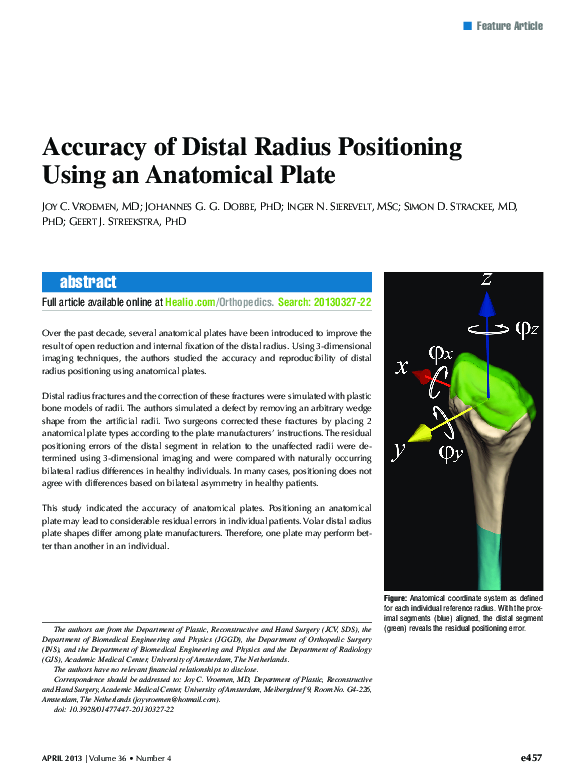 (PDF) Accuracy of Distal Radius Positioning Using an Anatomical Plate
