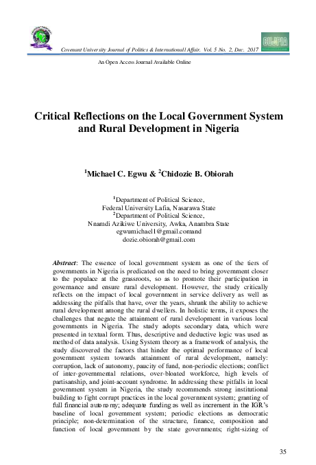 (PDF) Critical Reflections on the Local Government System and Rural ...