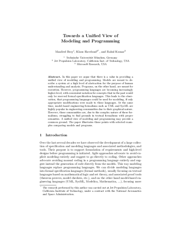 Pdf Towards A Unified View Of Modeling And Programming