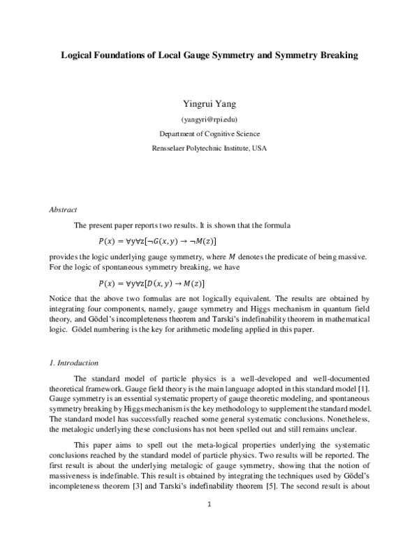 (PDF) Logical Foundations of Local Gauge Symmetry and Symmetry Breaking