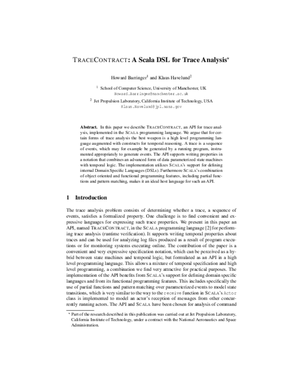 (PDF) TraceContract: A Scala DSL for trace analysis