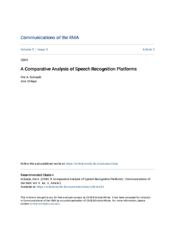 Pdf A Comparative Analysis Of Speech Recognition Platforms