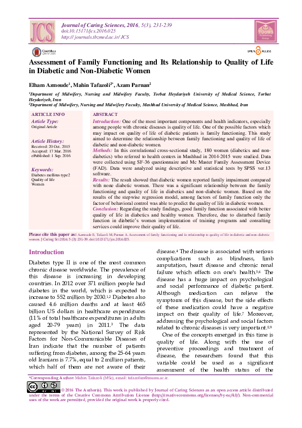 (PDF) Assessment of Family Functioning and Its Relationship to Quality ...