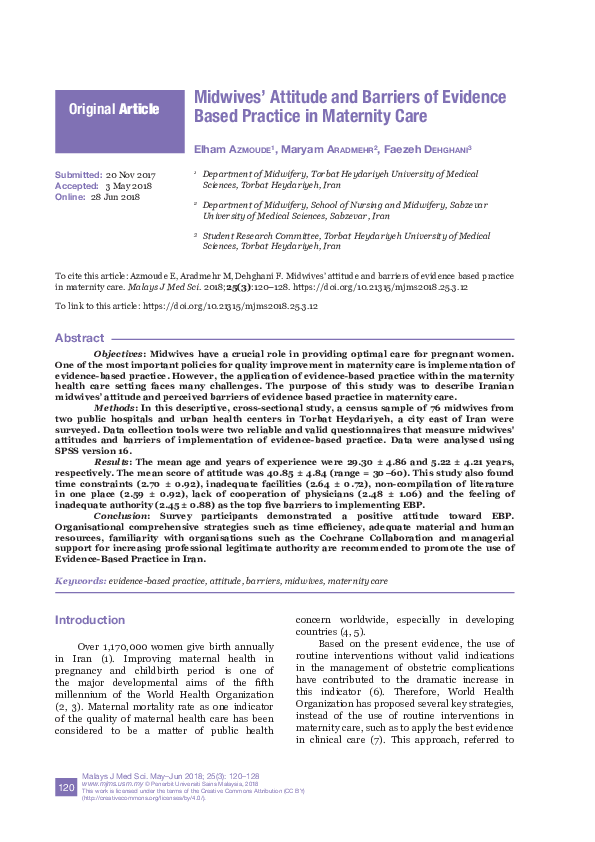 (PDF) Midwives’ Attitude and Barriers of Evidence Based Practice in ...