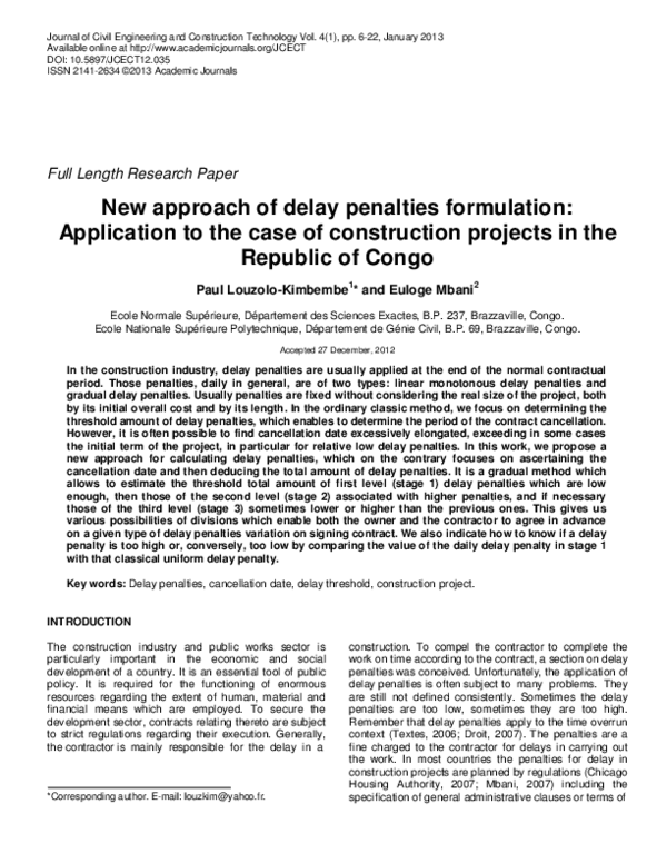 (PDF) New approach of delay penalties formulation: Application to the ...
