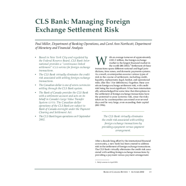 (PDF) CLS Bank: Managing Foreign Exchange Settlement Risk