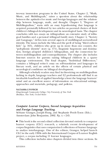 (PDF) Computer Learner Corpora, Second Language Acquisition and Foreign Language Teaching