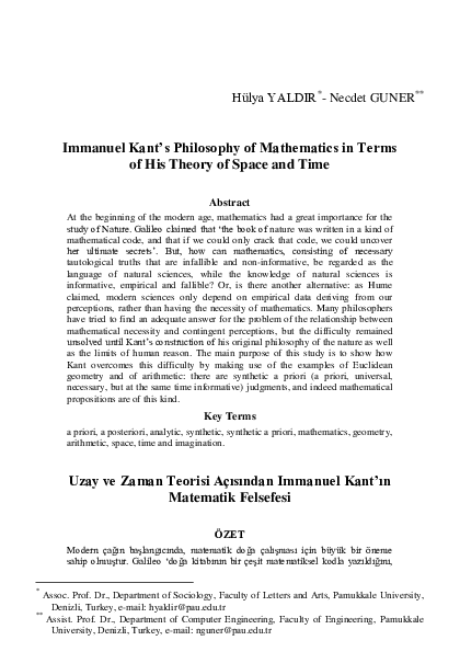 (PDF) Immanuel Kant’s Philosophy of Mathematics in Terms of His Theory ...