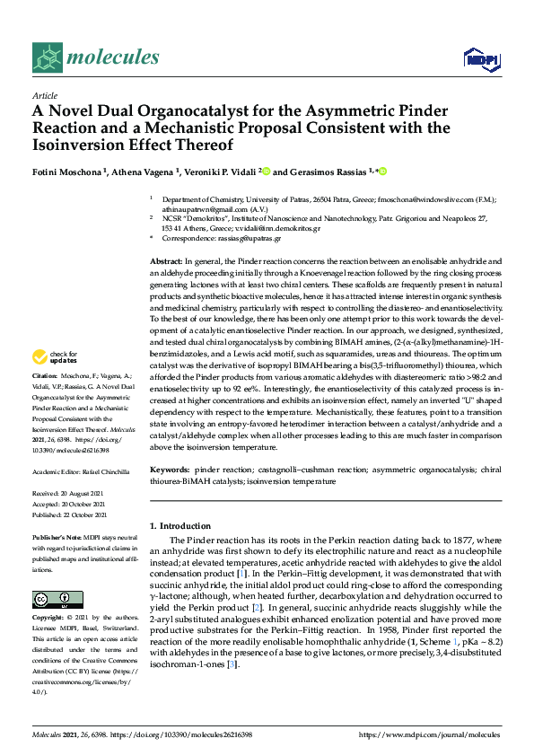 (PDF) A Novel Dual Organocatalyst for the Asymmetric Pinder Reaction ...