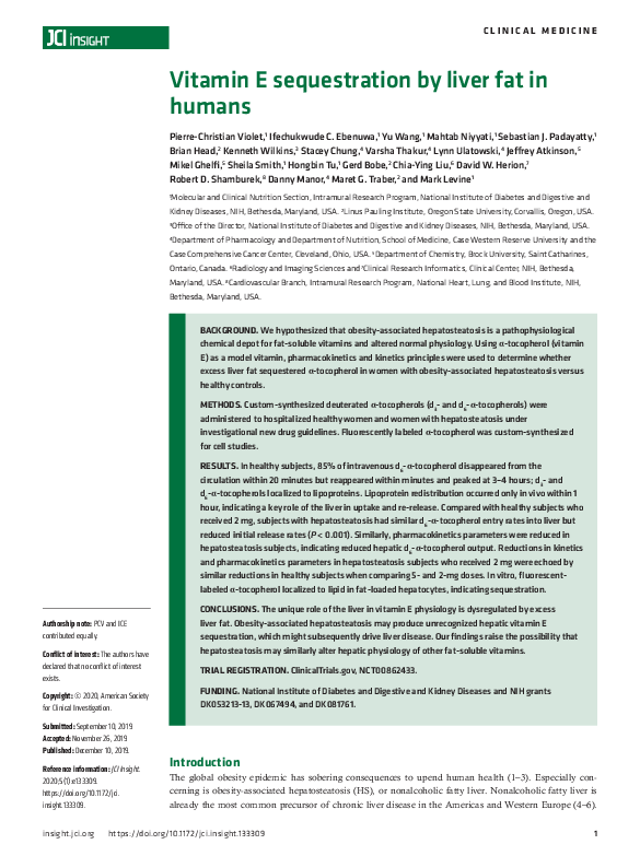 (PDF) Vitamin E sequestration by liver fat in humans