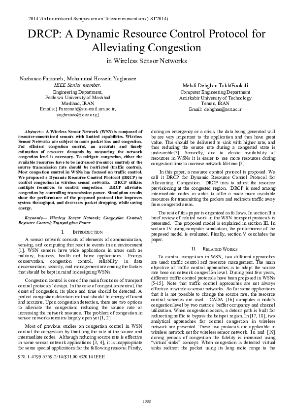 (PDF) DRCP: A Dynamic Resource Control Protocol for alleviating congestion in Wireless Sensor ...