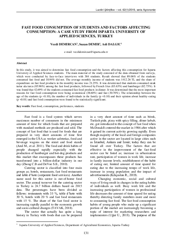 (PDF) FAST FOOD CONSUMPTION OF STUDENTS AND FACTORS AFFECTING ...