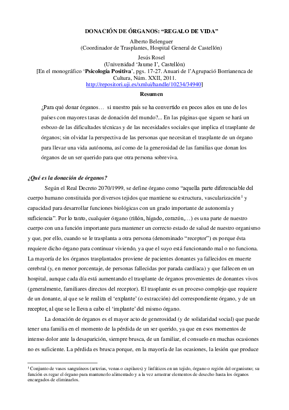 (PDF) Donación de órganos: «Regalo de vida»