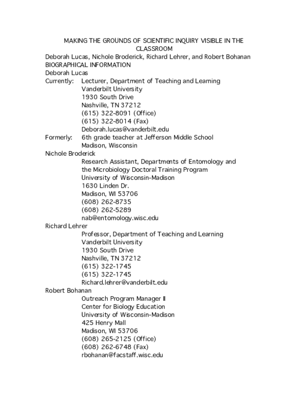 (PDF) Making the Grounds of Scientific Inquiry Visible in the Classroom