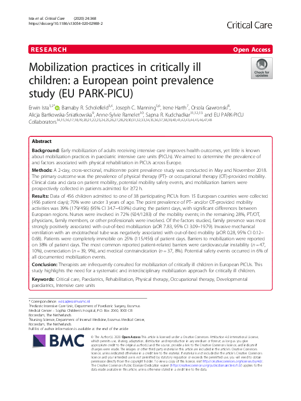 (PDF) Mobilization practices in critically ill children: a European ...