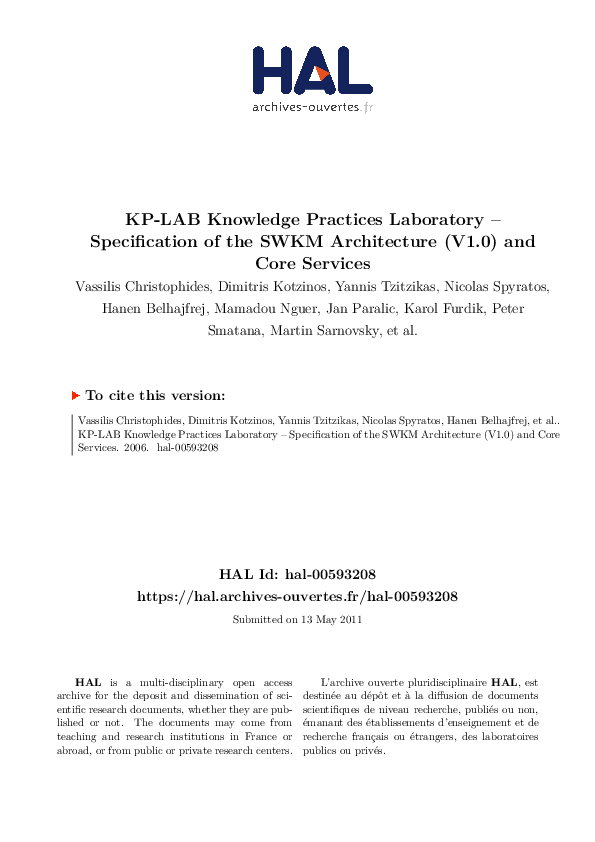 (PDF) Knowledge Practices Laboratory – Specification of the SWKM Architecture ( V 1 . 0 ) and ...