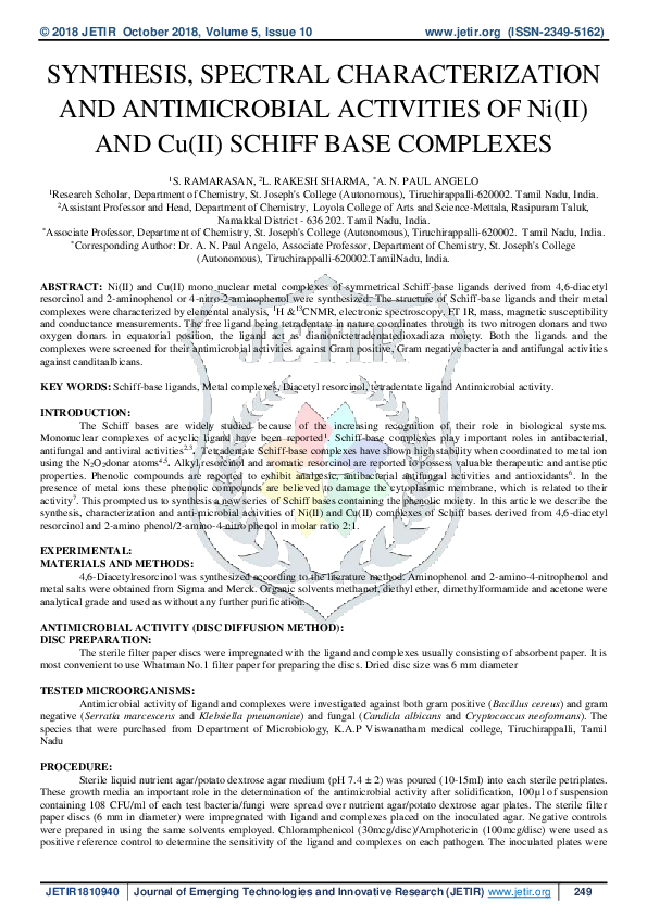 (PDF) SYNTHESIS, SPECTRAL CHARACTERIZATION AND ANTIMICROBIAL ACTIVITIES OF Ni(II) AND Cu(II ...