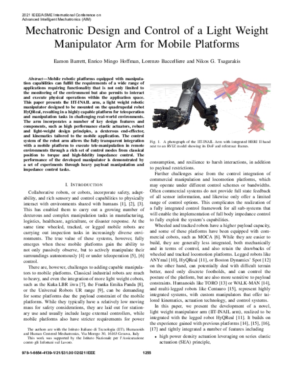 (PDF) Mechatronic Design and Control of a Light Weight Manipulator Arm ...