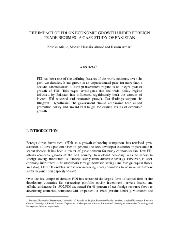 (PDF) The Impact of FDI on Economic Growth under Foreign Trade Regimes ...