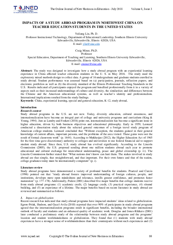 (PDF) Impacts of a Study Abroad Program in Northwest China on Teacher ...