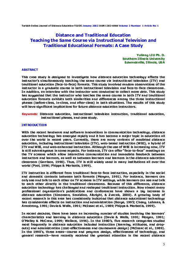 (PDF) Distance and Traditional Education Teaching the Same Course via ...