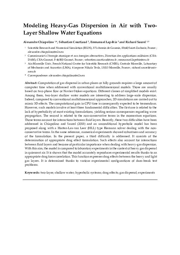 (PDF) Modeling Heavy-Gas Dispersion in Air with Two-Layer Shallow Water ...