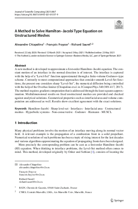 (PDF) A Method to Solve Hamilton-Jacobi Type Equation on Unstructured ...