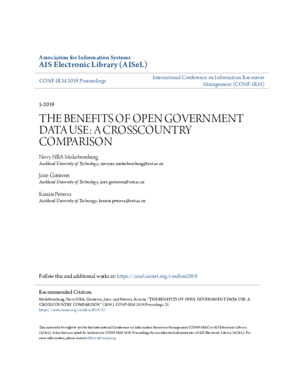 (PDF) The Benefits of Open Government Data Use: a crosscountry Comparison