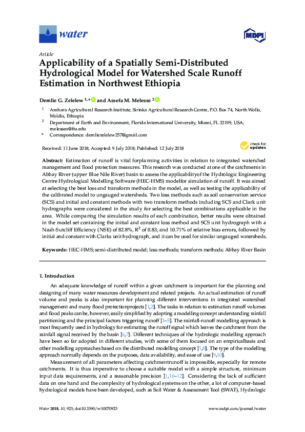 (PDF) Applicability of a Spatially Semi-Distributed Hydrological Model for Watershed Scale ...