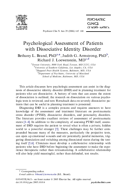 (PDF) Psychological Assessment of Patients with Dissociative Identity ...
