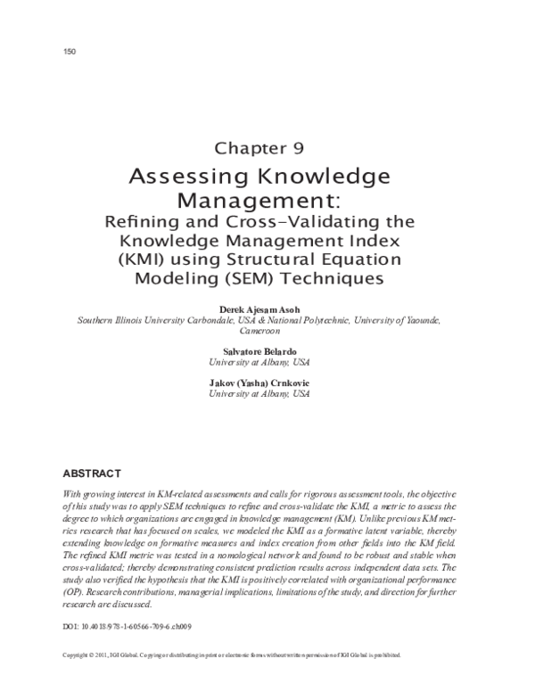 (PDF) Chapter 9 Assessing Knowledge Management : Refining and Cross-Validating the Knowledge ...
