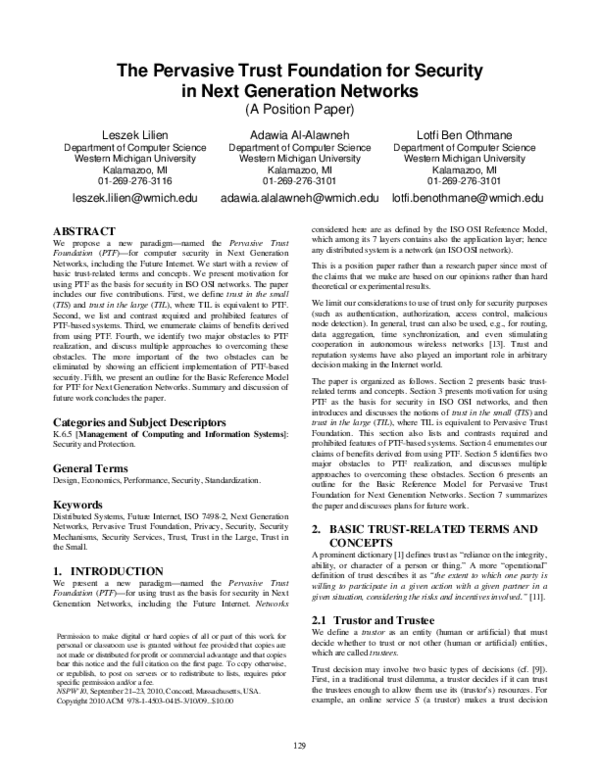 (PDF) The pervasive trust foundation for security in next generation ...