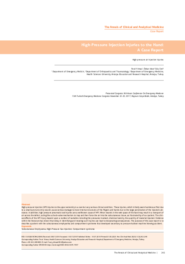 (PDF) High-Pressure Injection Injuries to the Hand: A Case Report