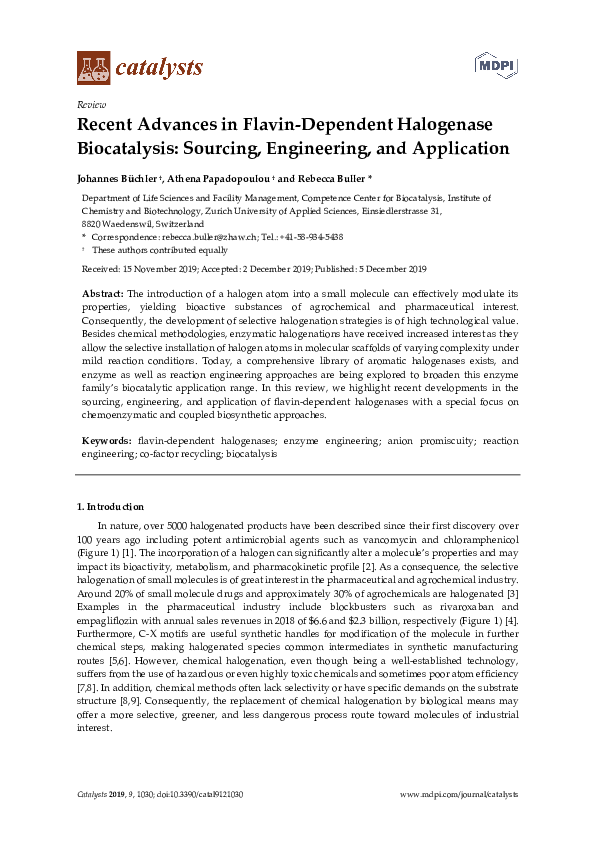 (PDF) Recent Advances in Flavin-Dependent Halogenase Biocatalysis ...