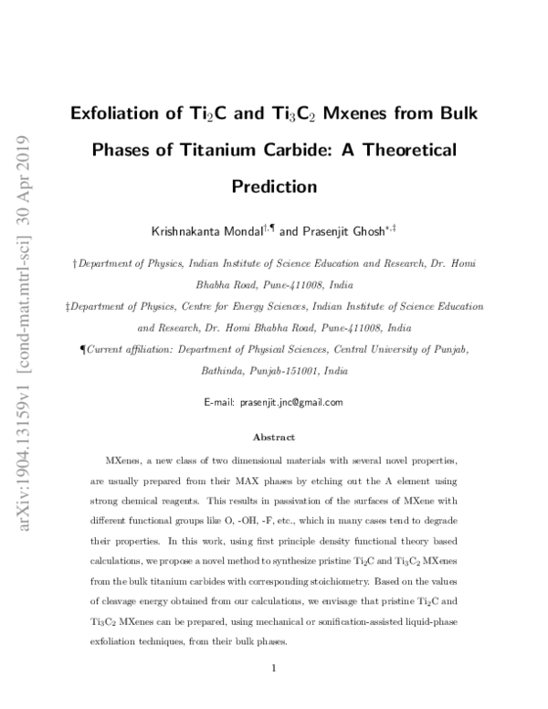 (PDF) Exfoliation of Ti2C and Ti3C2 Mxenes from bulk trigonal phases of ...
