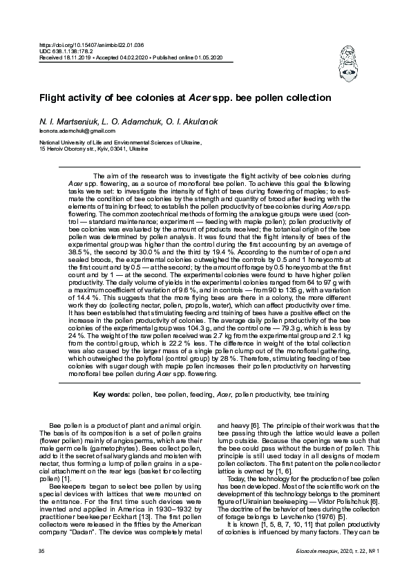 (PDF) Flight activity of bee colonies at Acer spp. bee pollen collection