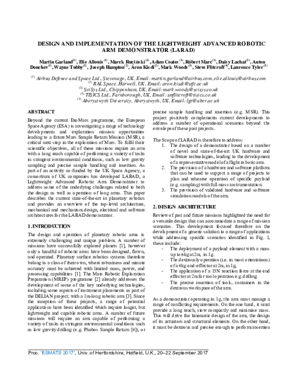 (PDF) Design and Implementation of the Lightweight Advanced Robotic Arm ...