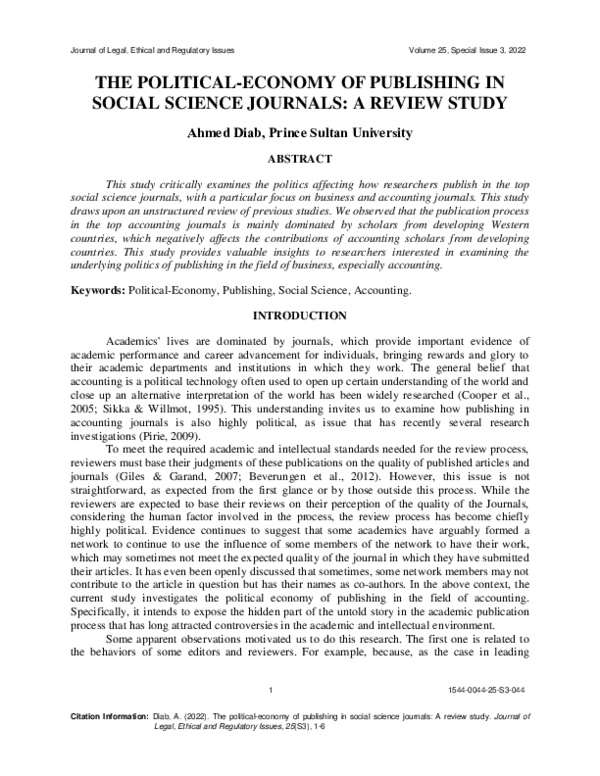 (PDF) THE POLITICAL-ECONOMY OF PUBLISHING IN SOCIAL SCIENCE JOURNALS: A ...