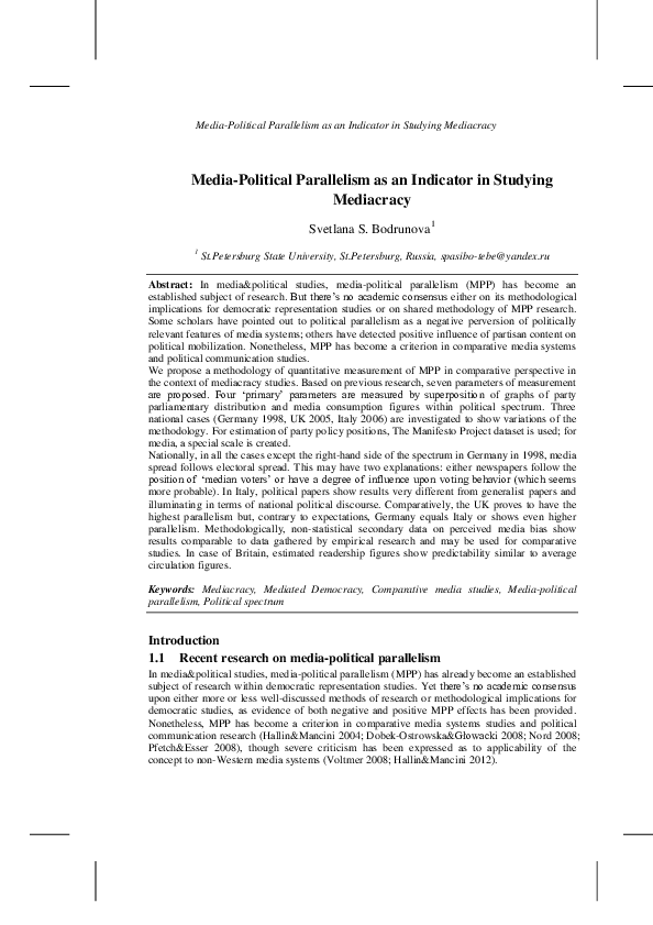 (PDF) Media-Political Parallelism as an Indicator in Studying Mediacracy