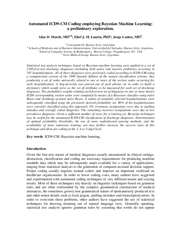 (PDF) Automated ICD9-CM Coding employing Bayesian Machine Learning