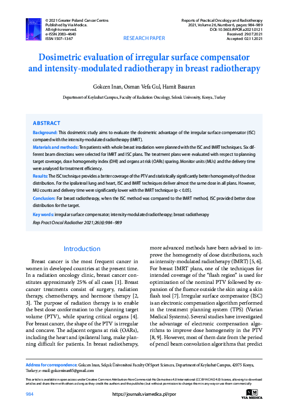 (PDF) Dosimetric evaluation of irregular surface compensator and ...